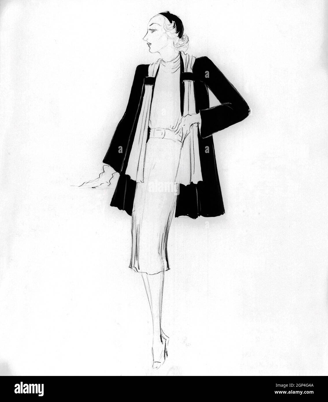 DOUBLE OR NOTHING, costume sketch for Mary Carlisle of a blue crepe and ...
