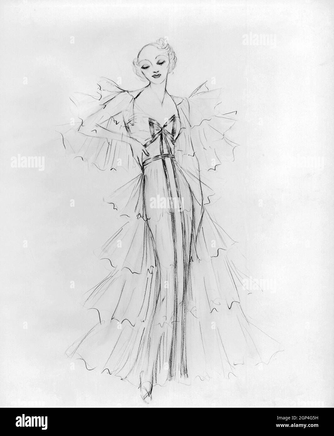 DOUBLE OR NOTHING, costume sketch for Mary Carlisle of a blue crepe ...