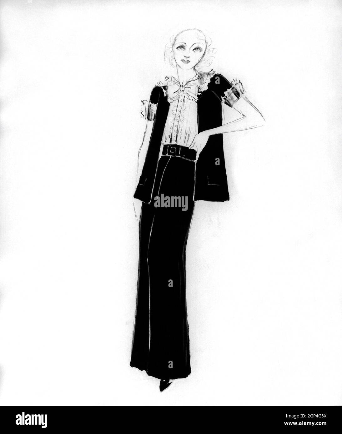 DOUBLE OR NOTHING, costume sketch for Mary Carlisle of black velvet ...