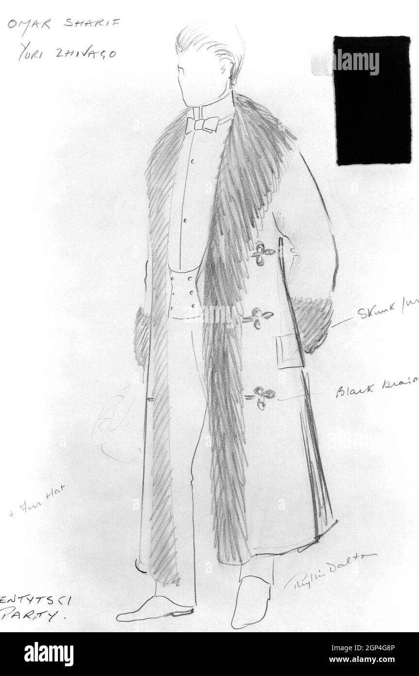 DOCTOR ZHIVAGO, costume sketch for Omar Sharif by designer Phyllis ...