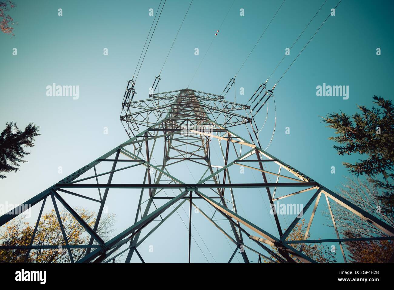 Picture of an electrical tower or pylon, blue sky in the background ...