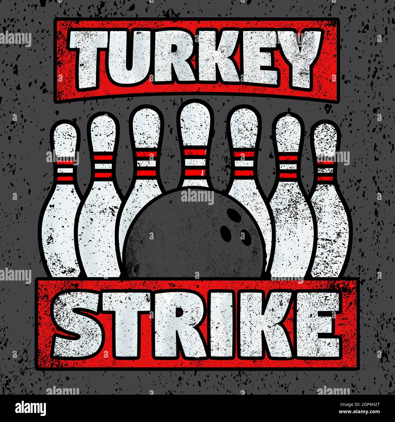 A bowling ball and pins with the text Strike Team Stock Photo - Alamy