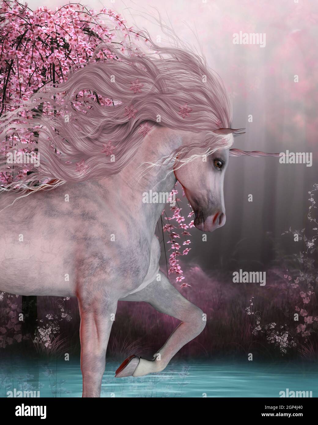 The Unicorn horse is a mythical creature with a horn on it's forehead ...