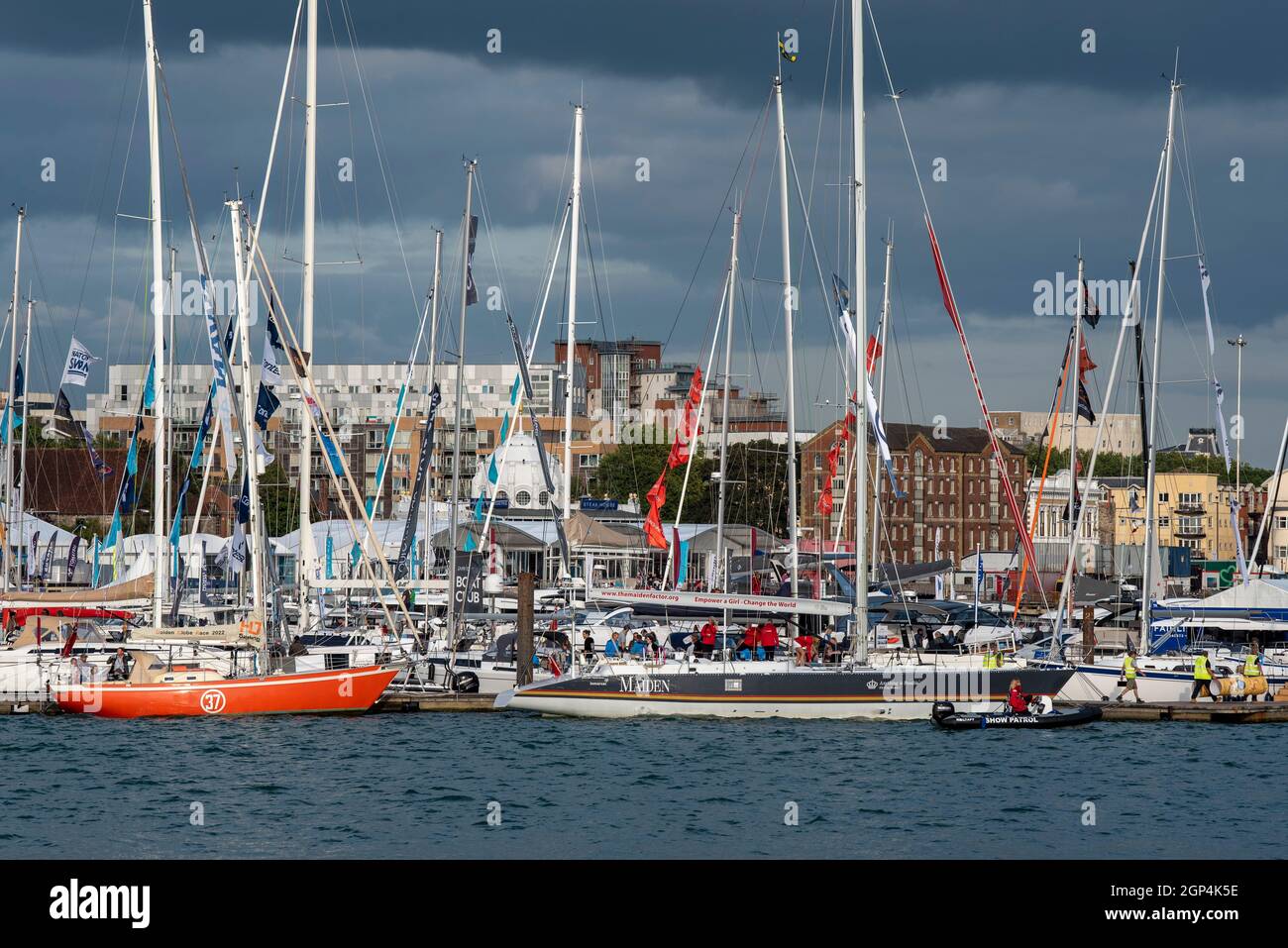 Southampton, England, UK. 2021. View from Southampton Water of the annual boat show at Mayflower ...