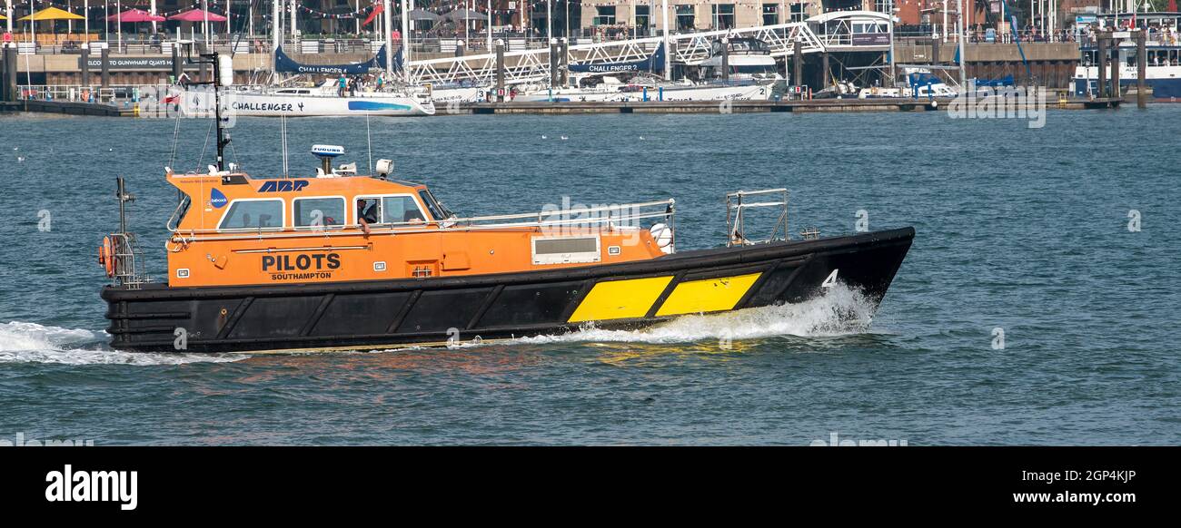 Portsmouth Harbour, England, UK. 2021. The pilot boat Halmatic Nelson ...