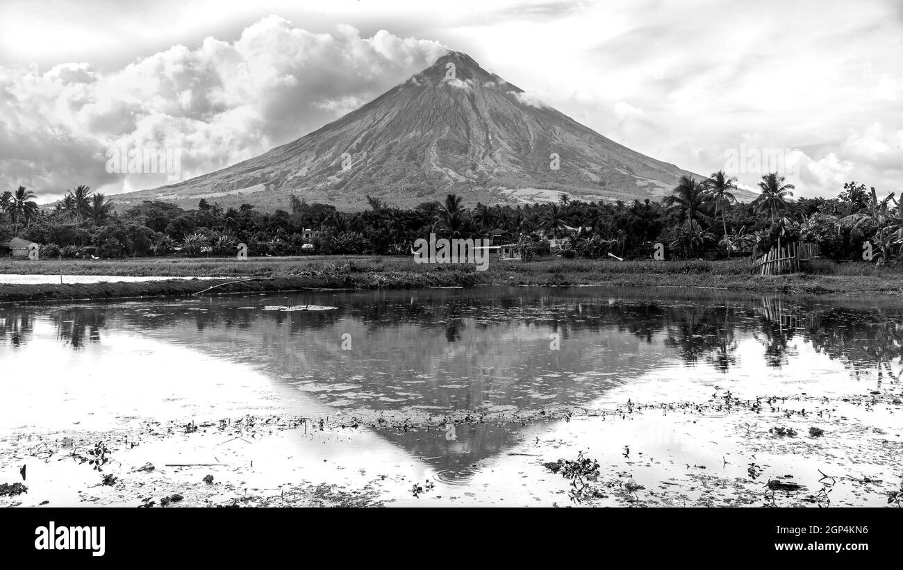 Mayon Volcano Black And White