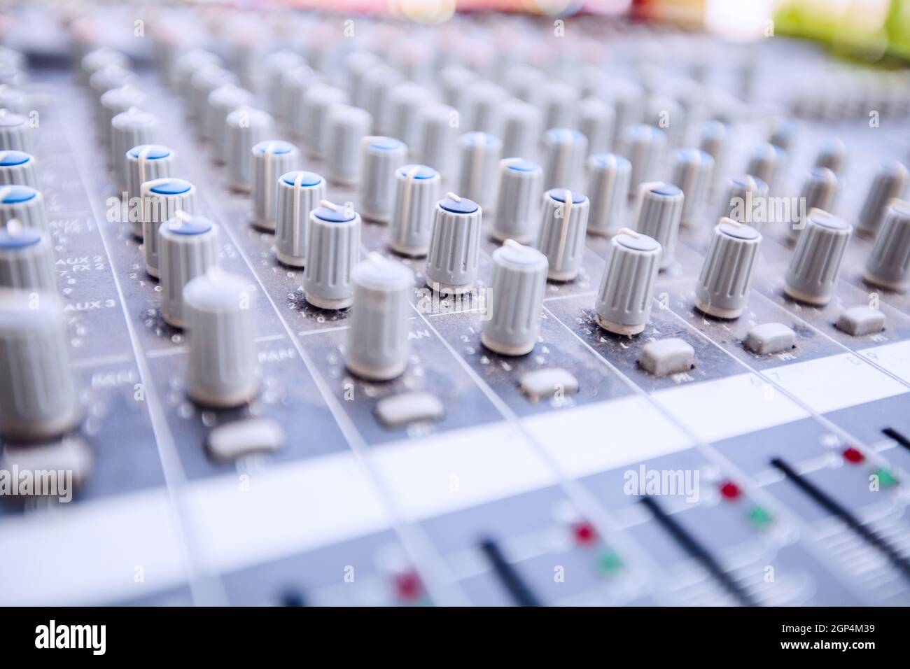 Sound mixer console, equipment for audio control, adjusting knobs ...