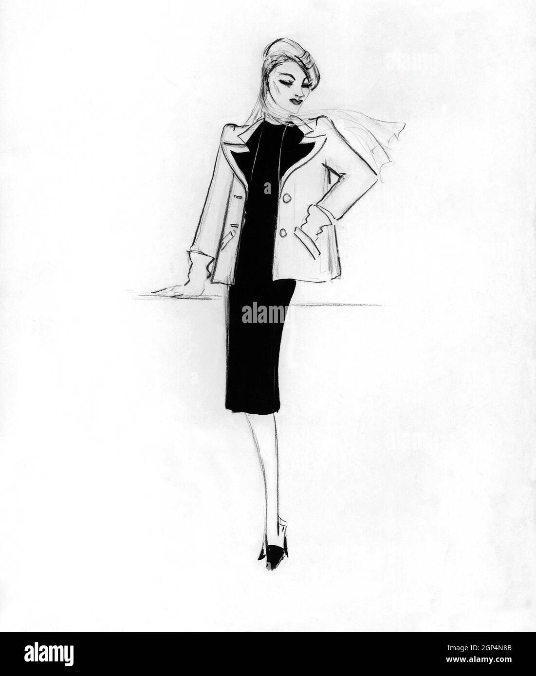 THE MAGNIFICENT FRAUD, costume sketch for Patricia Morison of a black ...