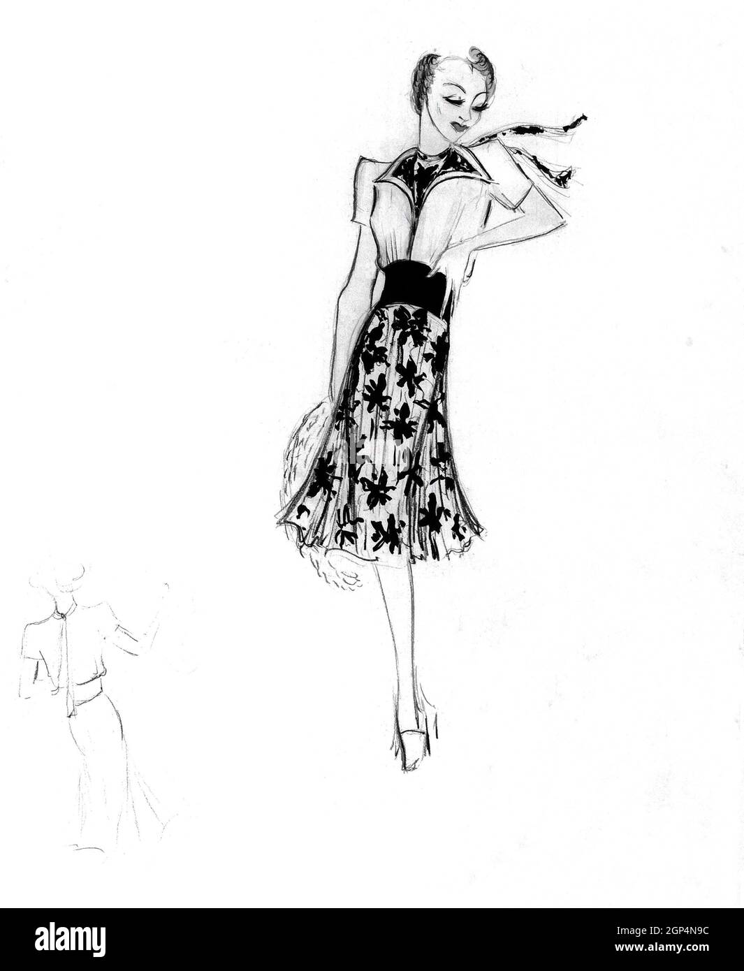 THE MAGNIFICENT FRAUD, costume sketch for Patricia Morison of a black ...