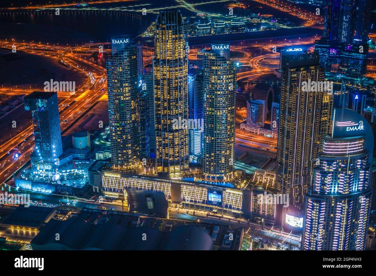Dubai night view seen from the observation deck of Burj Khalifa. Shooting Location: Dubai Stock ...