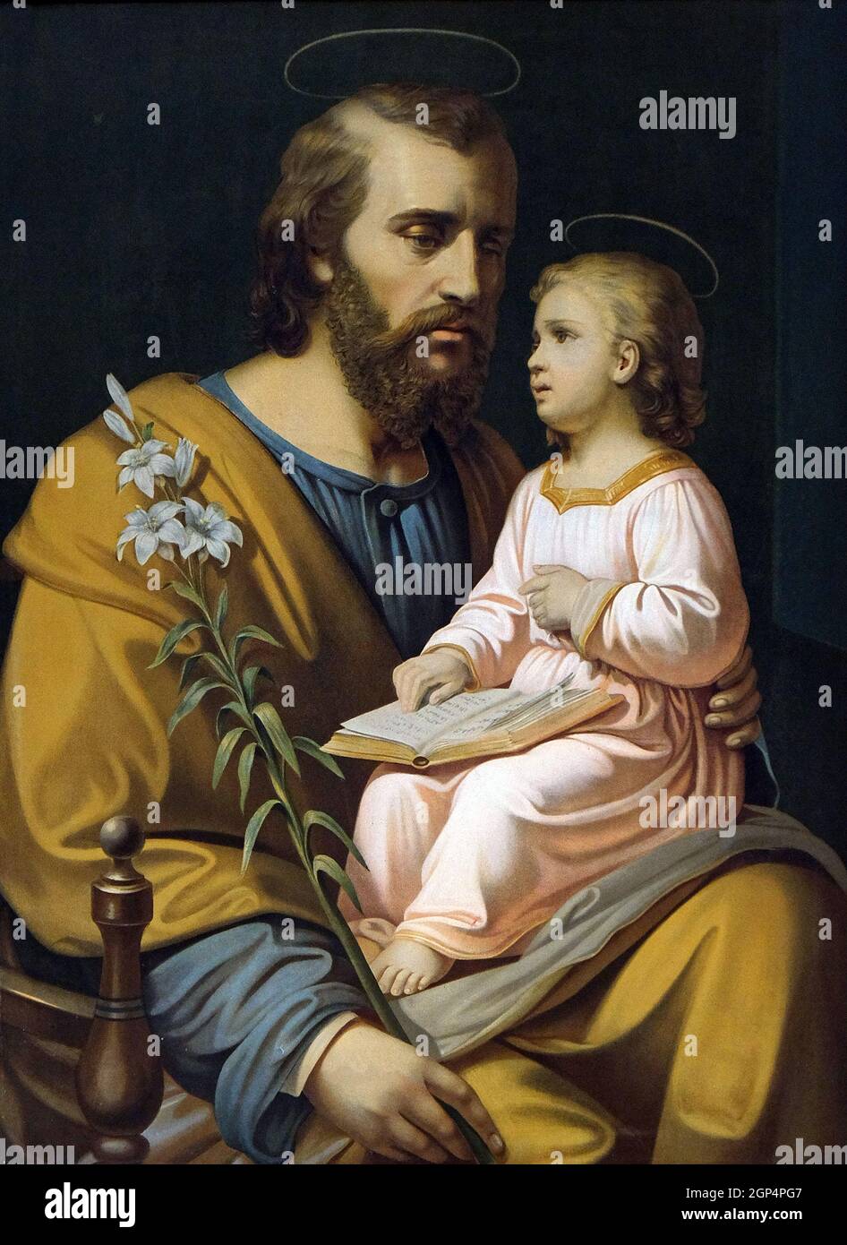 Saint Joseph holding child Jesus, painting in the Saint Nicholas church ...