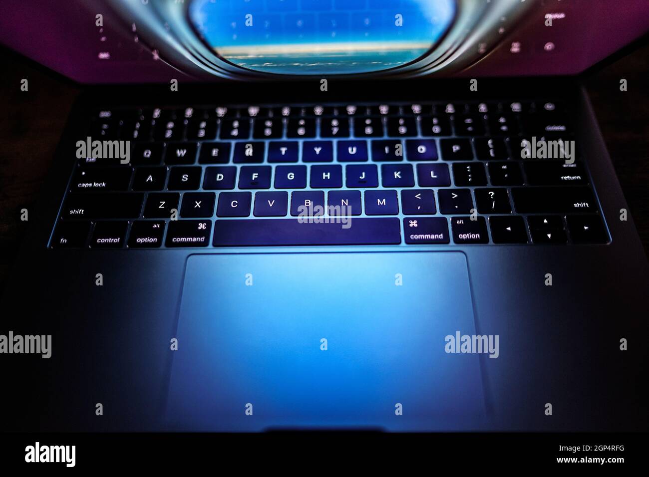 Dark room of the notebook personal computer (Gaming PC). Shooting ...