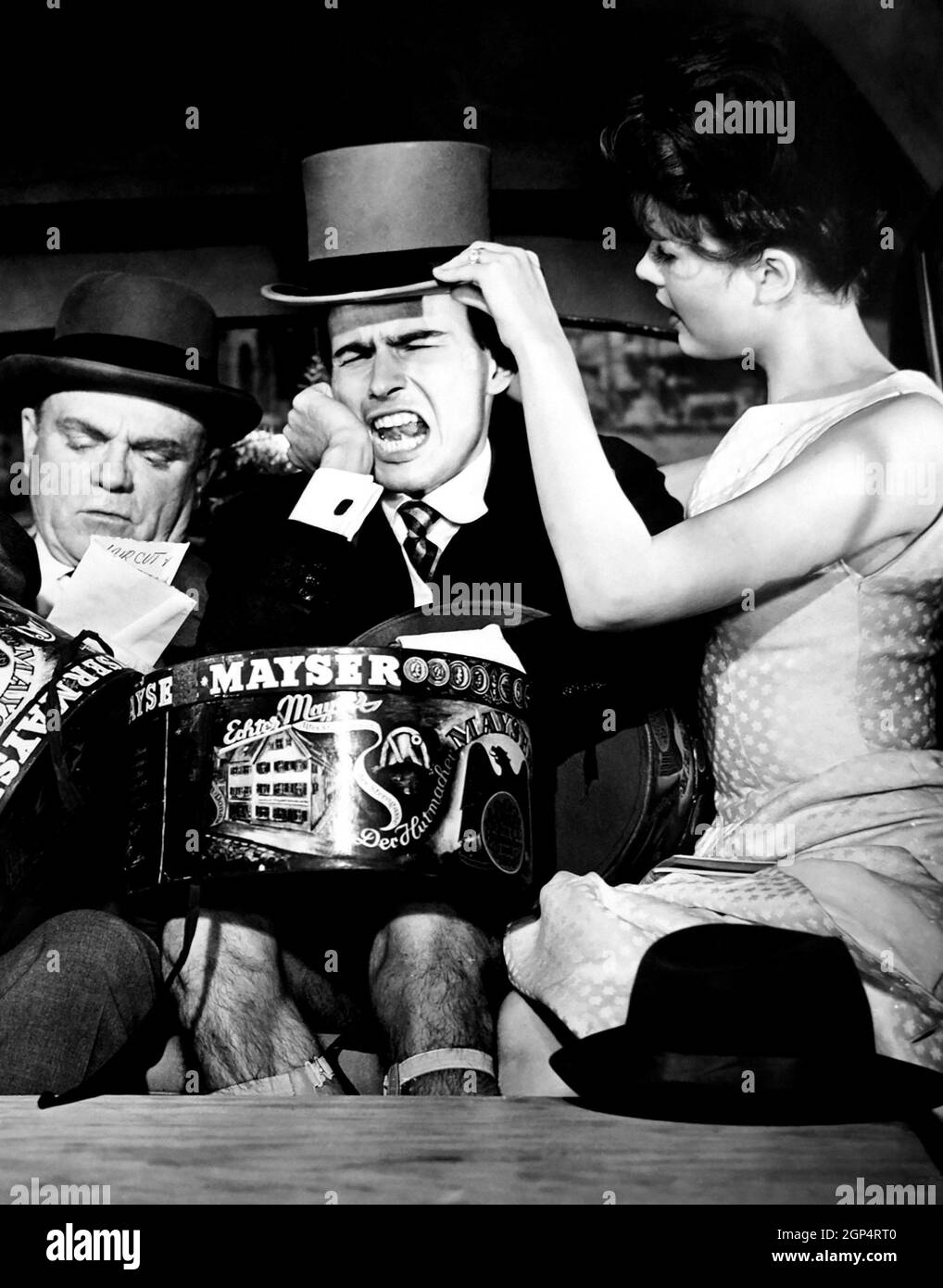 ONE, TWO, THREE, from left, James Cagney, Horst Buchholz, Pamela Tiffin ...