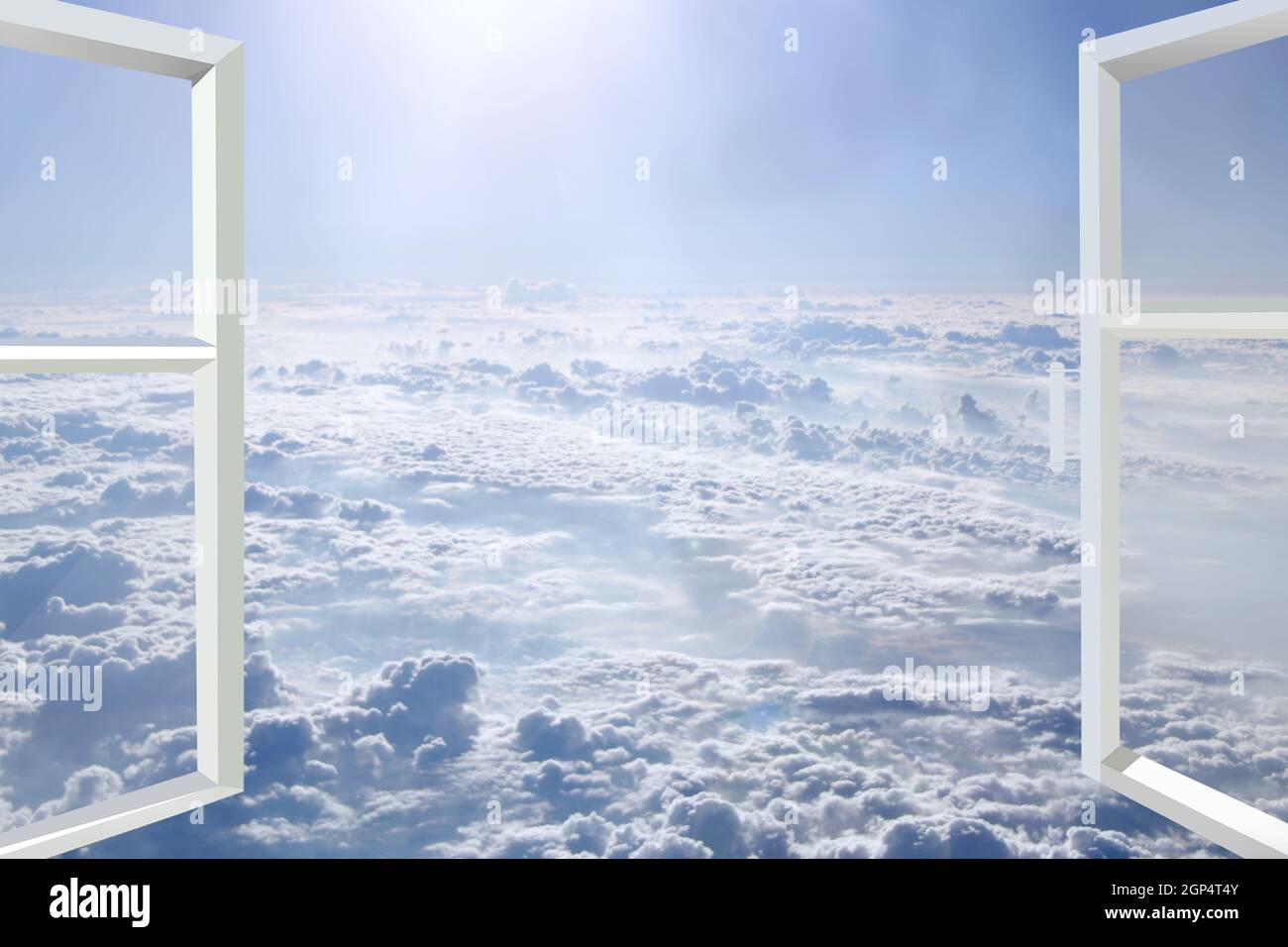 Window of room overlooking blue sky with white clouds. Modern window ...