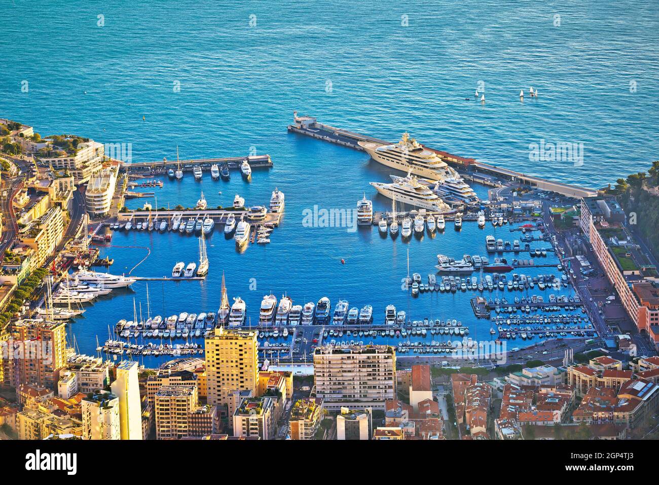 Monte Carlo luxury yacht harbor aerial view, Principality of Monaco ...