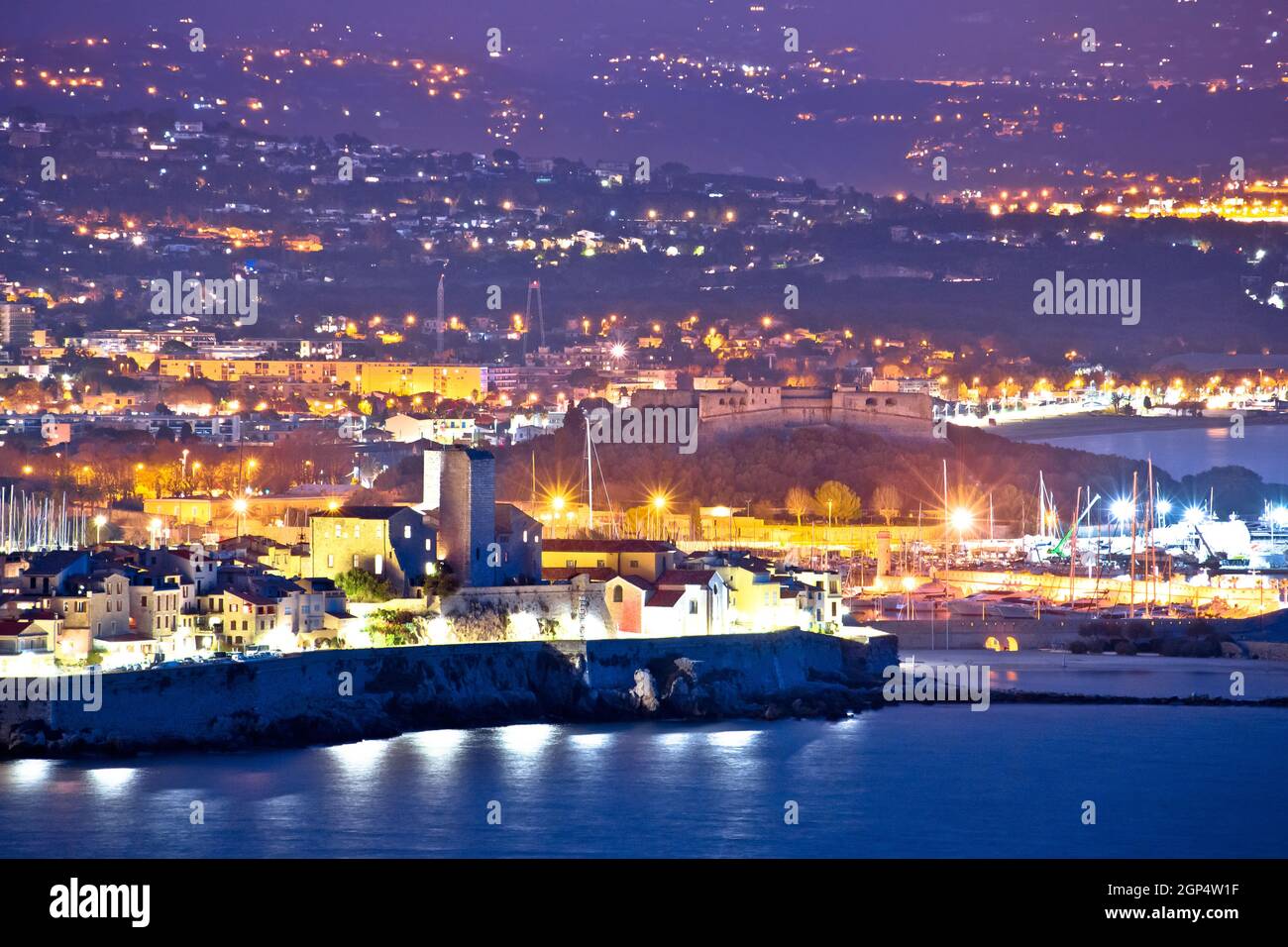 French riviera. Historic town of Antibes coastline and landmarks ...