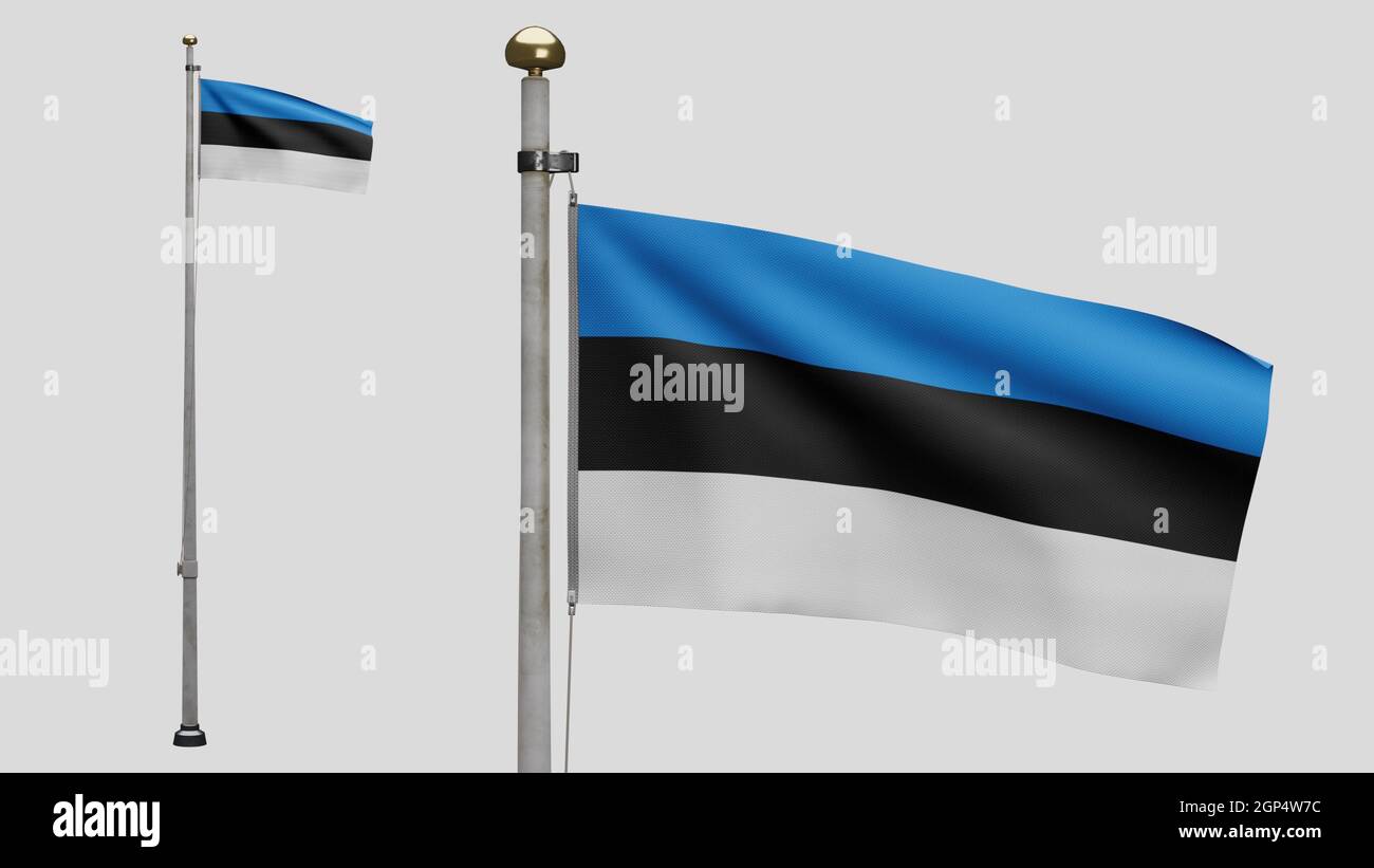3D, Estonian flag waving on wind. Close up of Estonia banner blowing ...