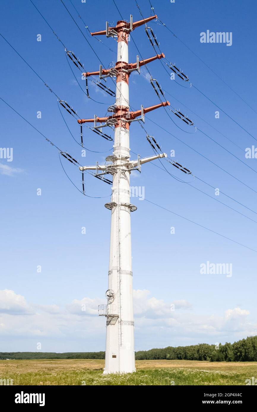 Power line supports. Electricity transmission and posts Stock Photo - Alamy
