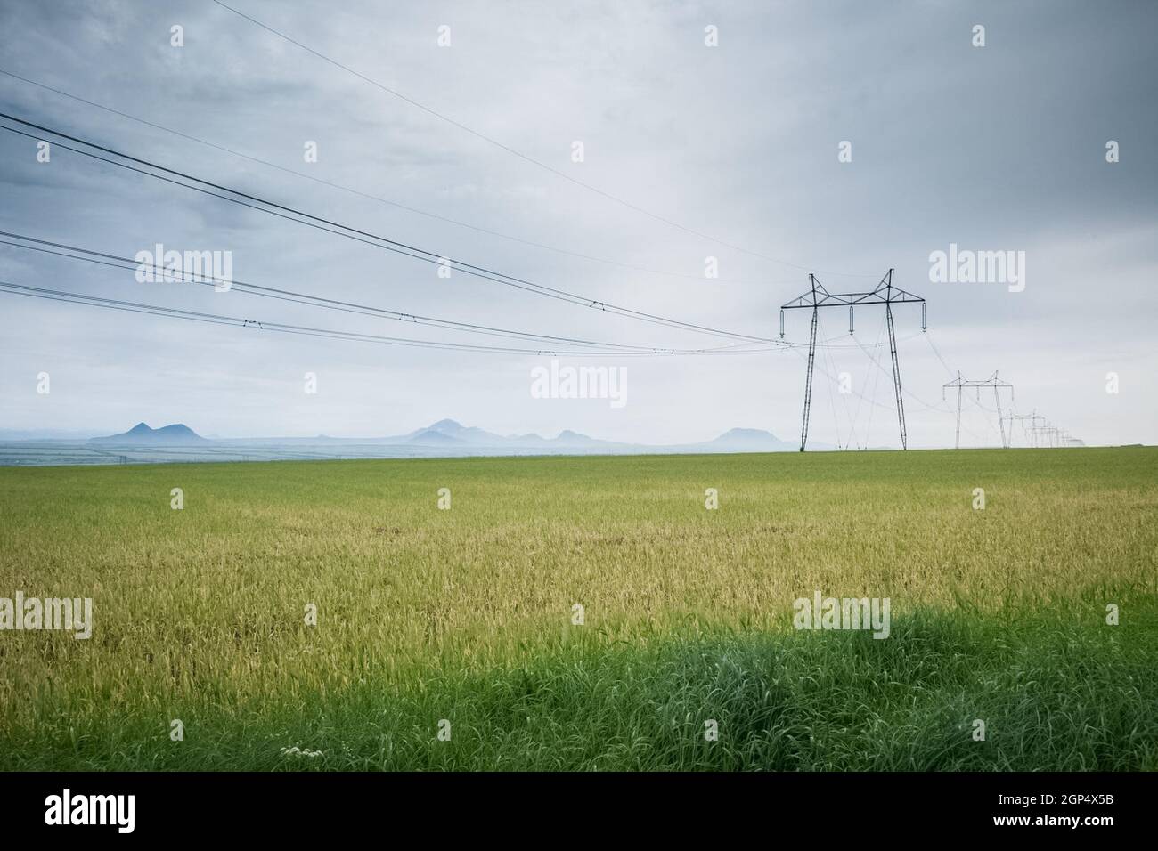 Power line supports. Electricity transmission and posts Stock Photo - Alamy