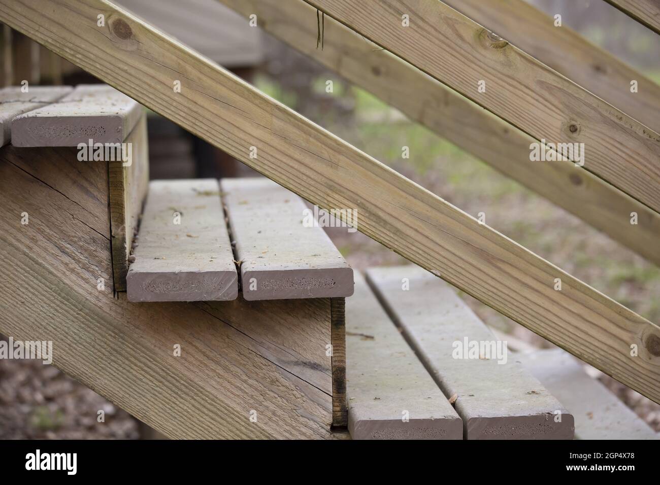Close up of wooden steps and a guardrail Stock Photo - Alamy