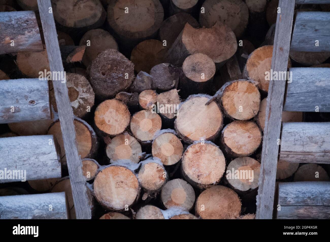 The wood in the drone. Exactly folded logs in the drone Stock Photo - Alamy