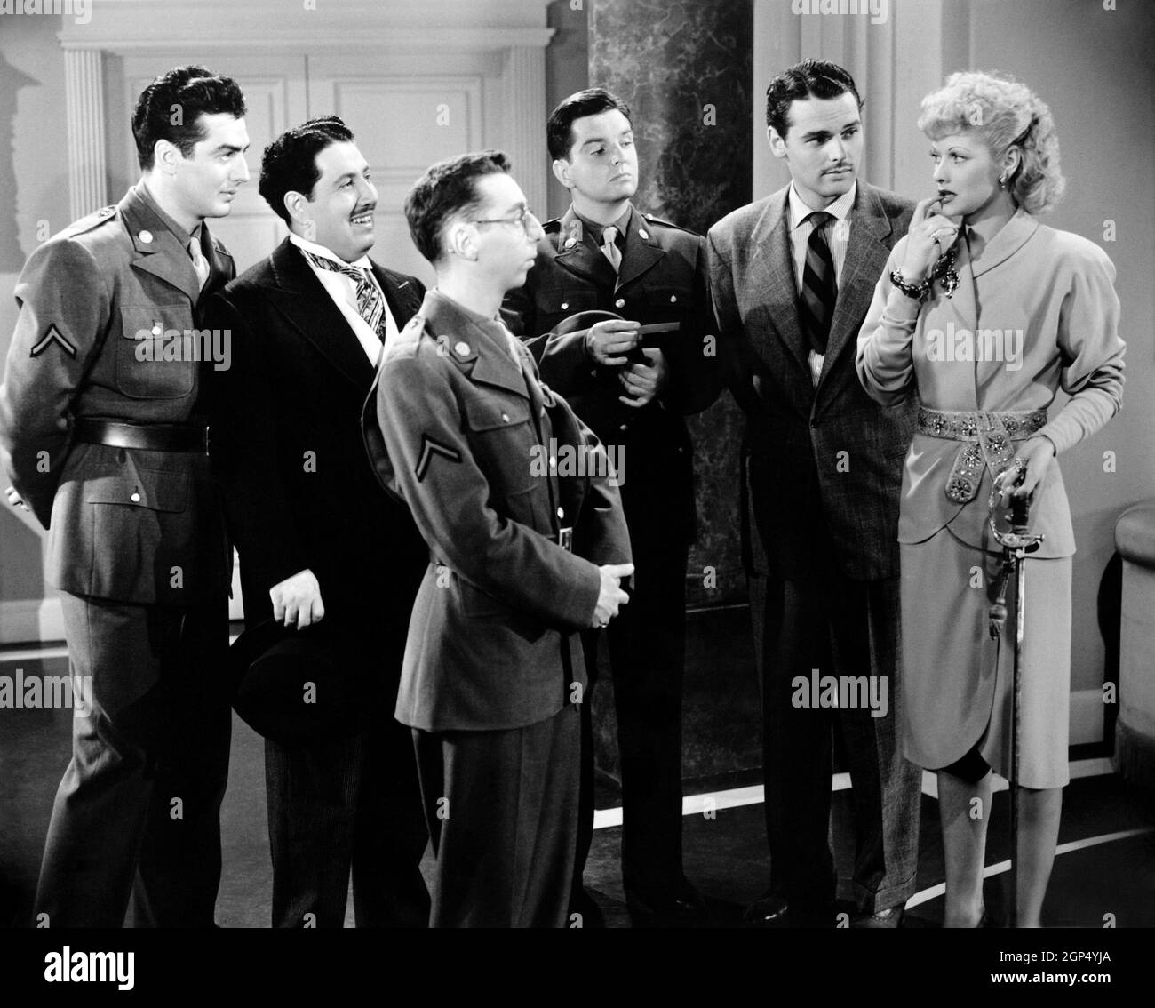 SEVEN DAYS' LEAVE, from left, Victor Mature, Harold Peary, Arnold Stang ...