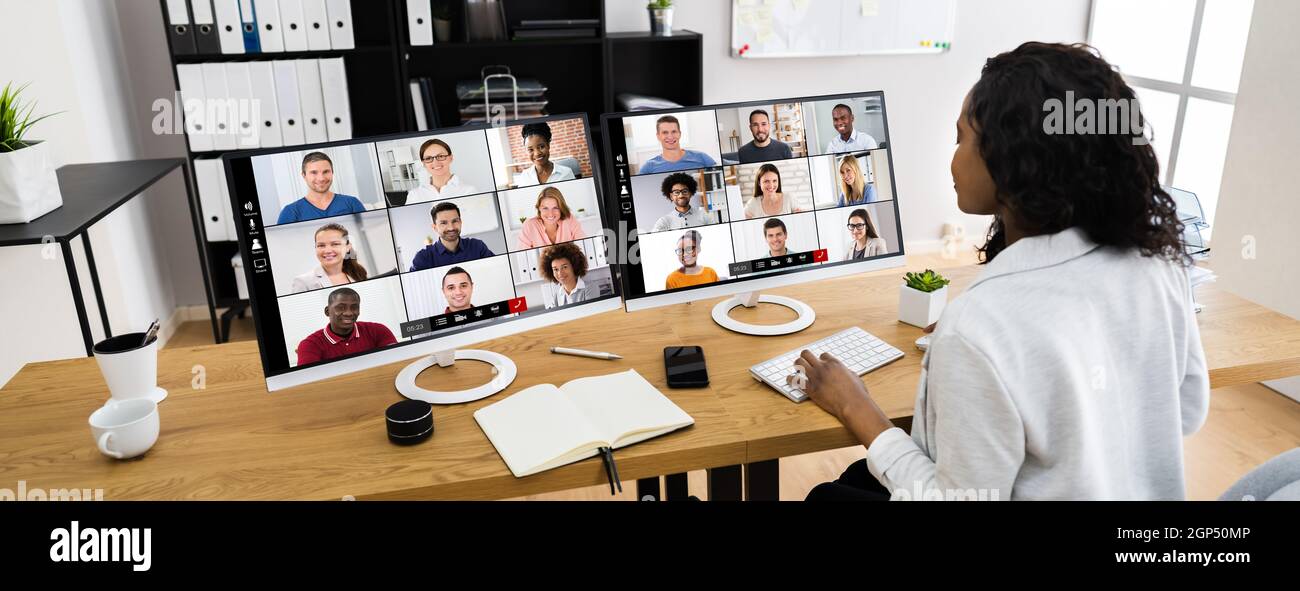 African American Woman Video Conference Meeting On Computer Stock Photo ...