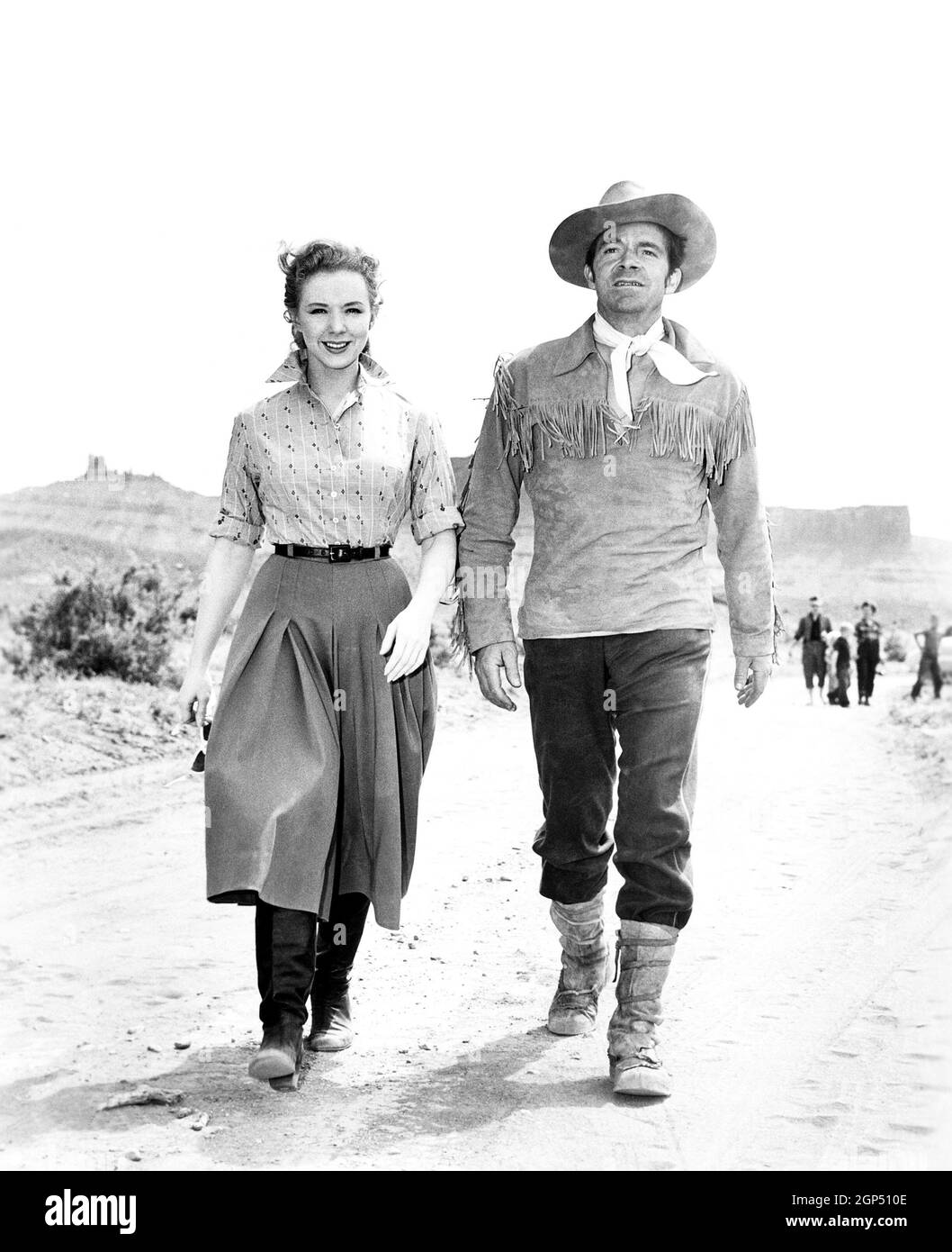 SMOKE SIGNAL, from left, Piper Laurie, Dana Andrews, on location at ...