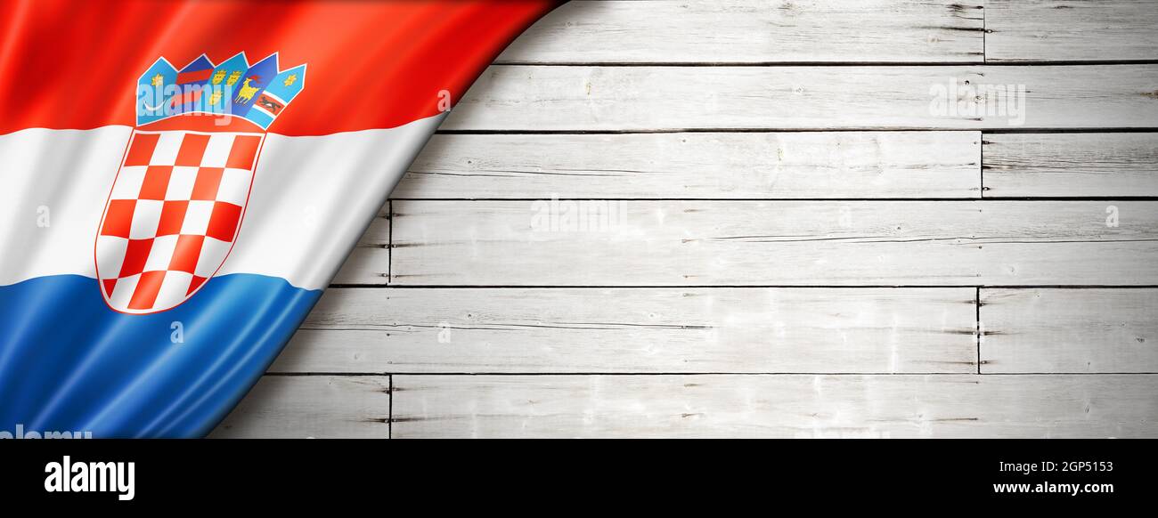 Croatia flag on old white wall. Horizontal panoramic banner Stock Photo ...
