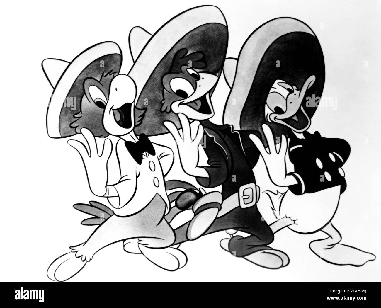 THE THREE CABALLEROS, from left, Jose Carioca, Panchito, Donald Duck ...