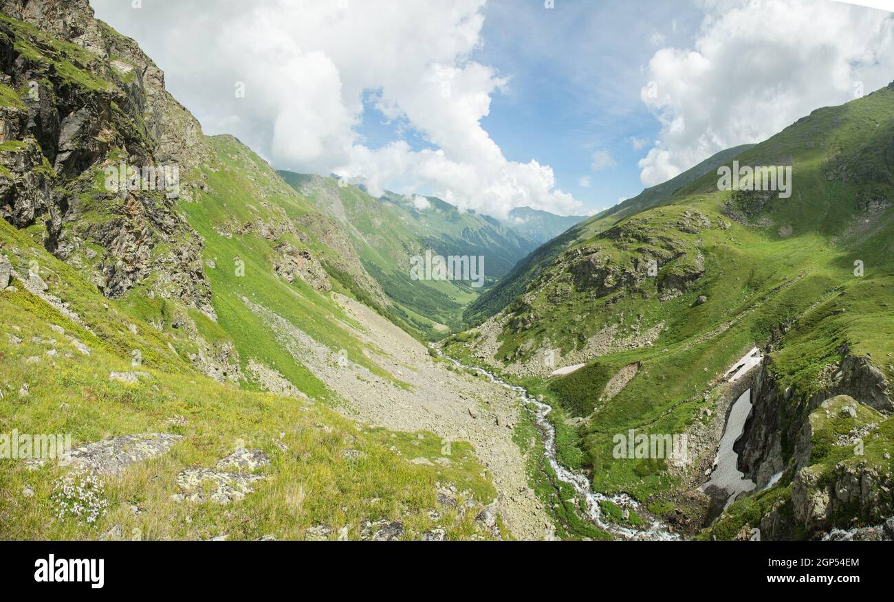 beautiful green valley in a mountainous area, a gorge in a nature ...