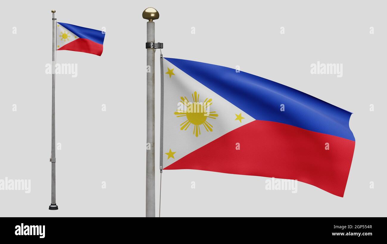 3D, Philippin flag waving on wind. Close up of Philippine banner ...