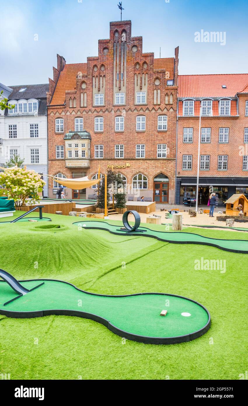 Miniature golf course on the central market square of Viborg, Denmark ...