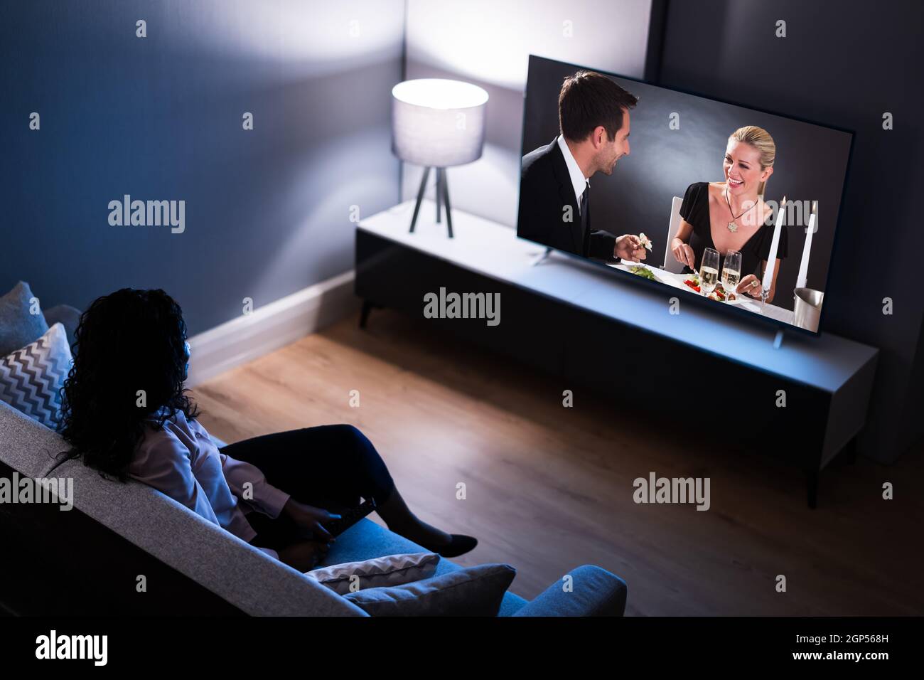 Smart Led TV In Living Room At Night Stock Photo - Alamy