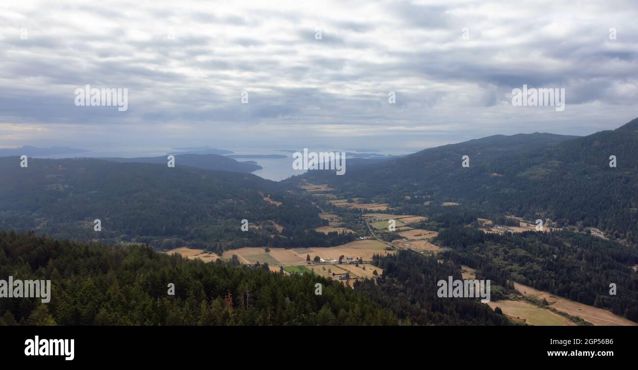 View of Salt Spring Island and farms from the top of Mt. Maxwell Stock ...
