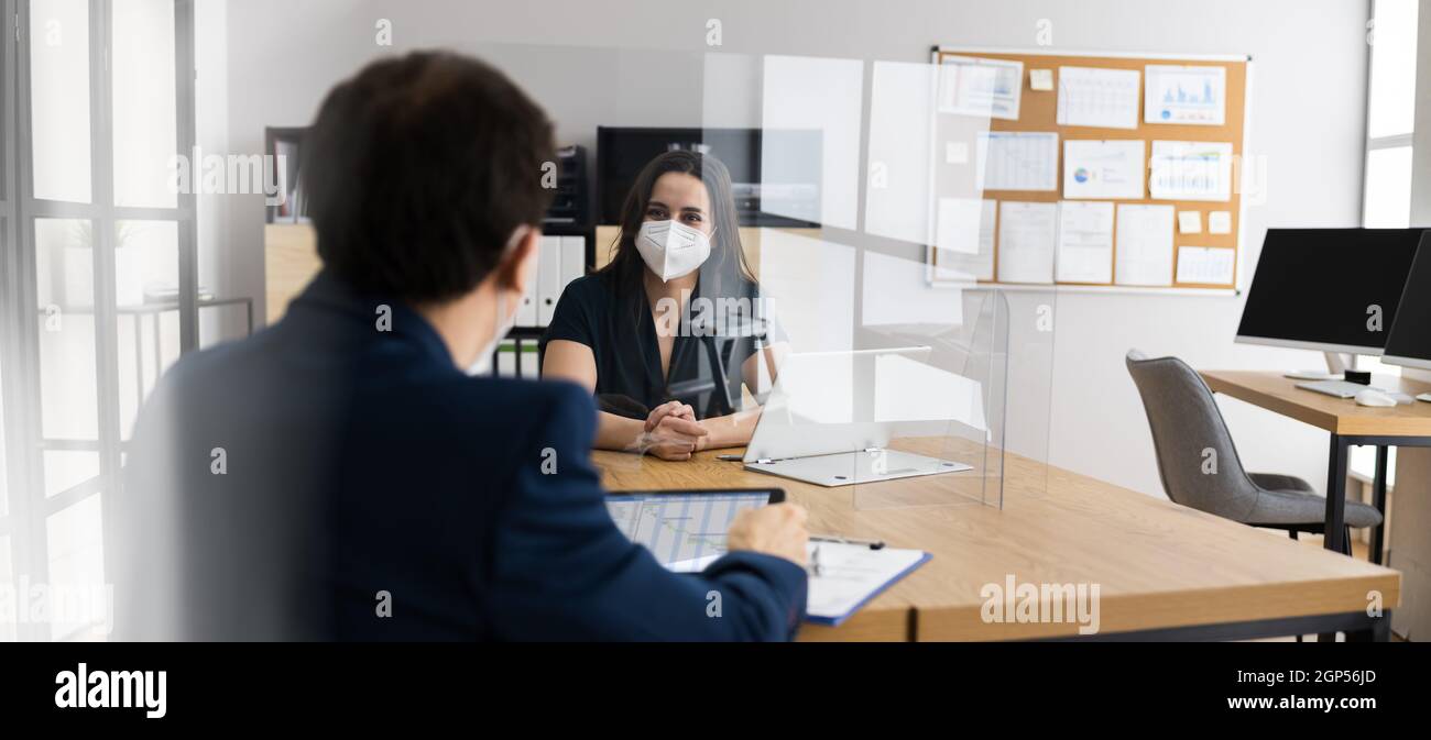 Business Job Interview Wearing Face Mask And Social Distancing Stock ...