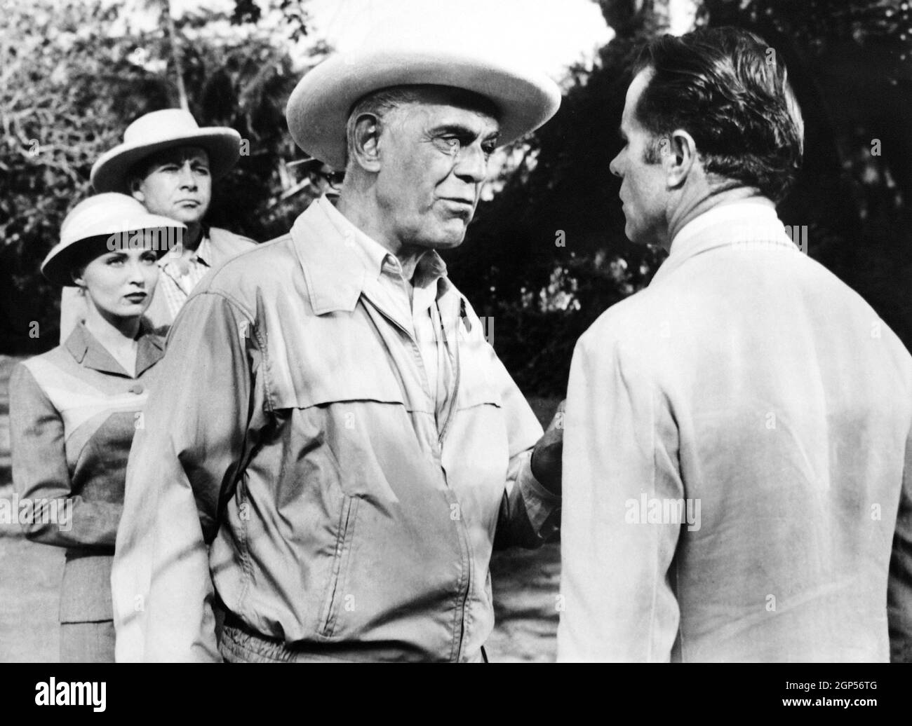 VOODOO ISLAND, from left, Beverly Tyler, Murvyn Vye, Boris Karloff ...