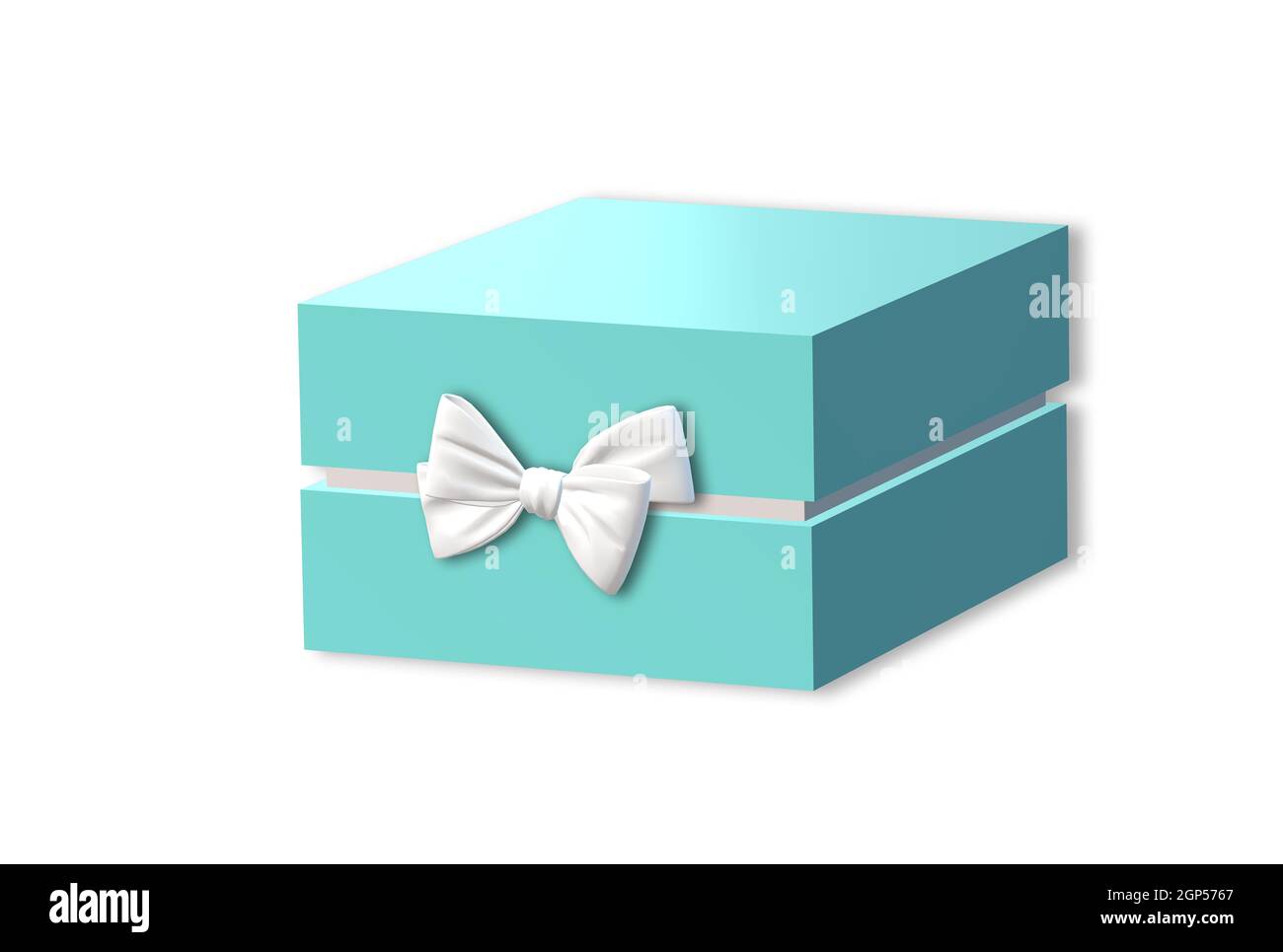 Gift box, present side view on white background. Turquoise blue box ...
