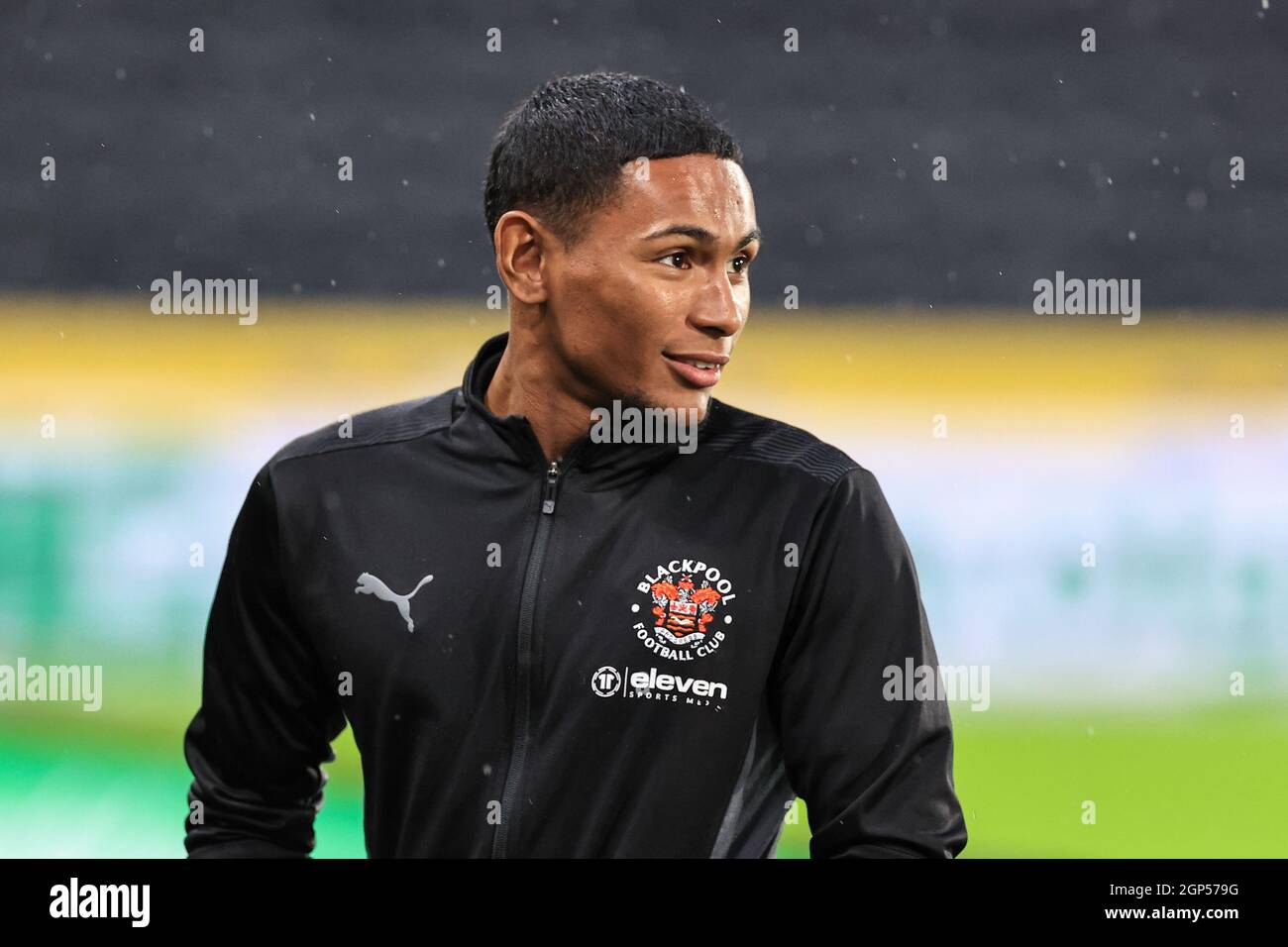 Demetri Mitchell #15 Of Blackpool arrives at the MKM Stadium Stock ...