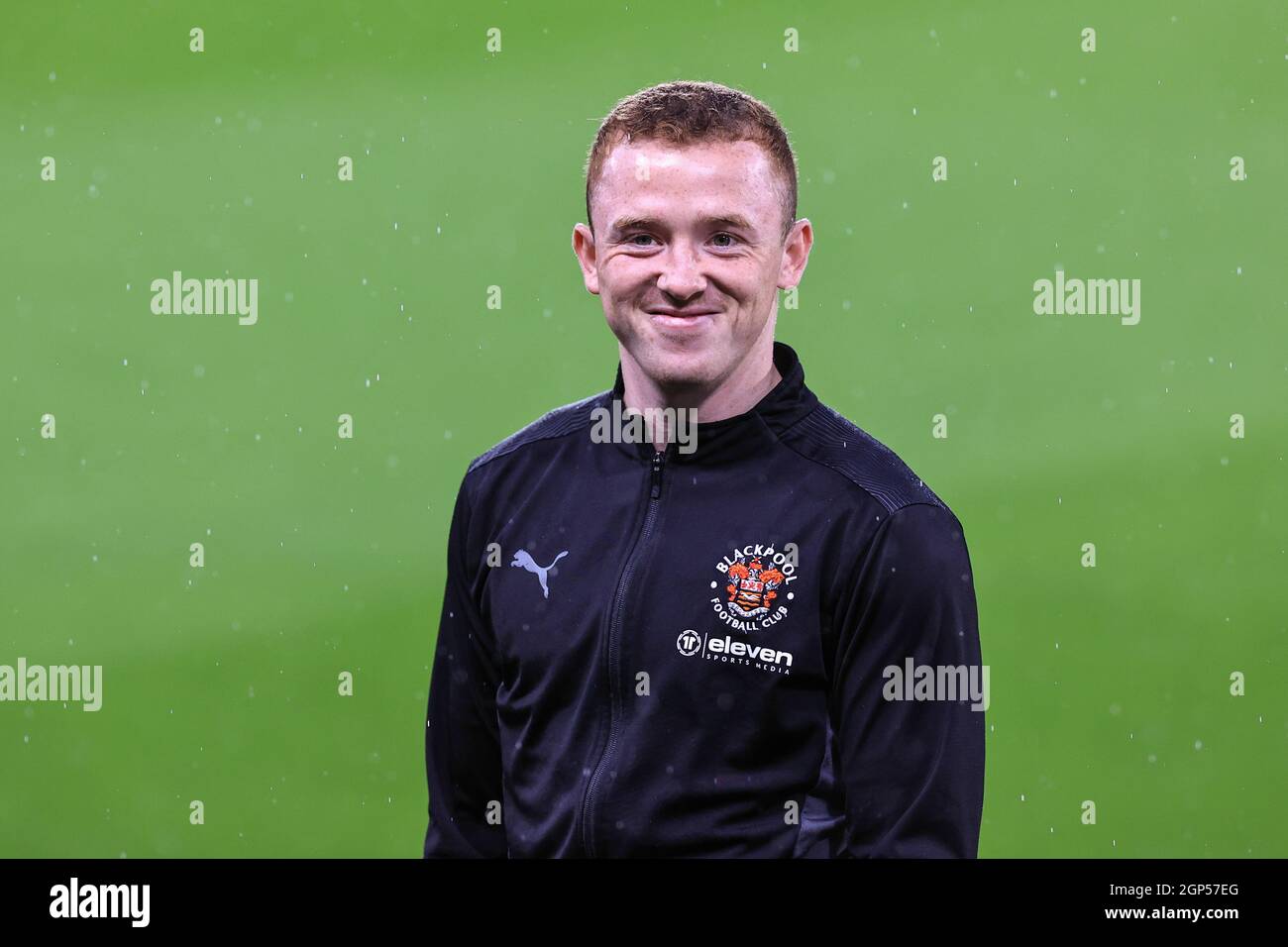 Shayne Lavery #19 of Blackpool arrives at the MKM Stadium Stock Photo ...