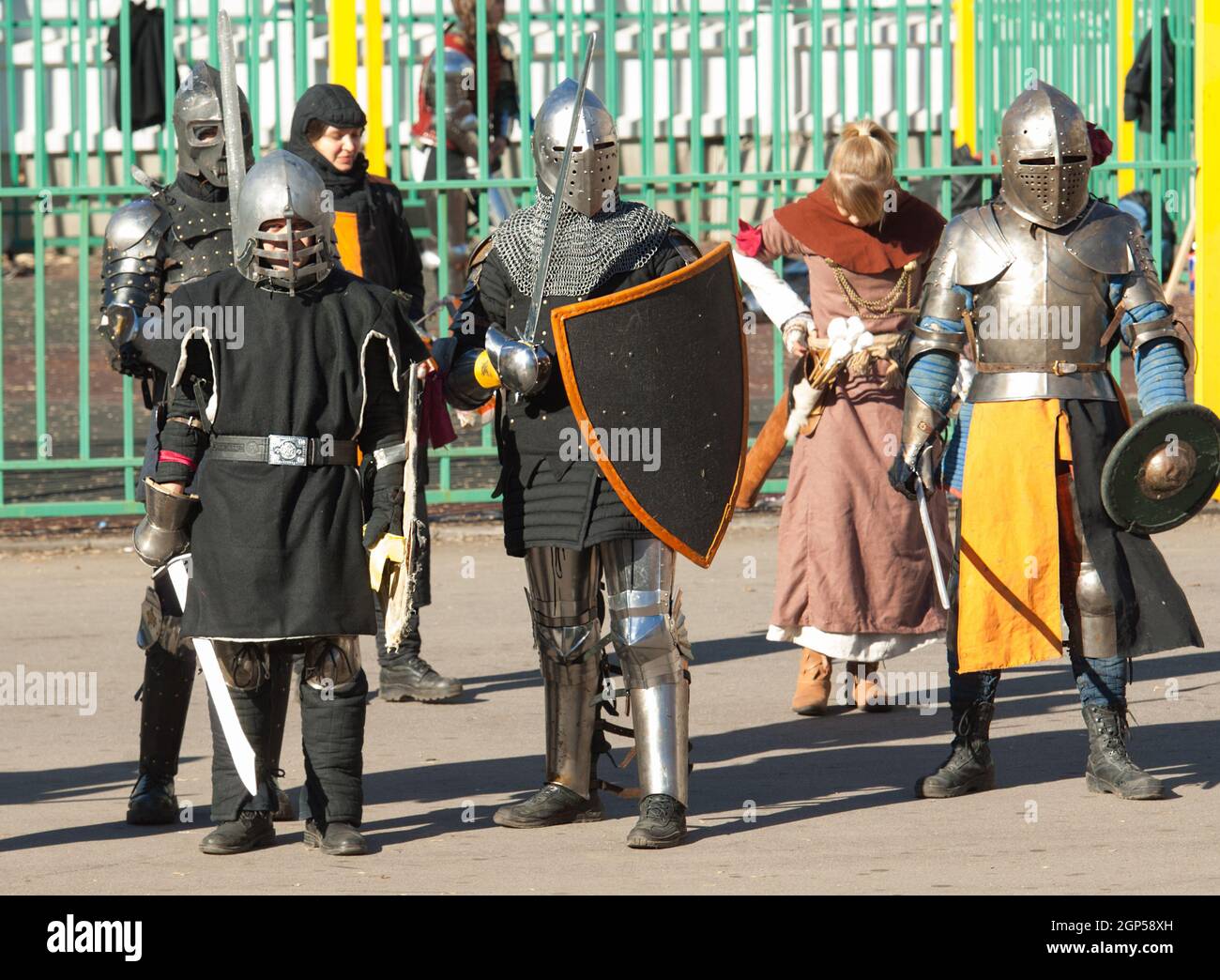 RUSSIA, MOSCOW - MARCH 14: Knights squad in row on history reenactment ...
