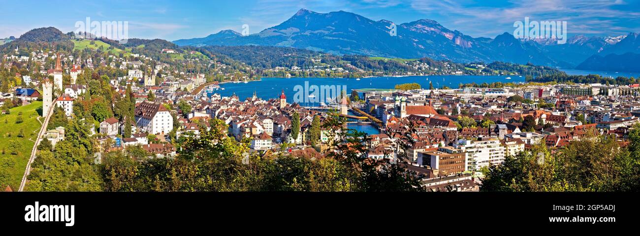 City and lake of Luzern panoramic view from the hill, Alps and lakes ...
