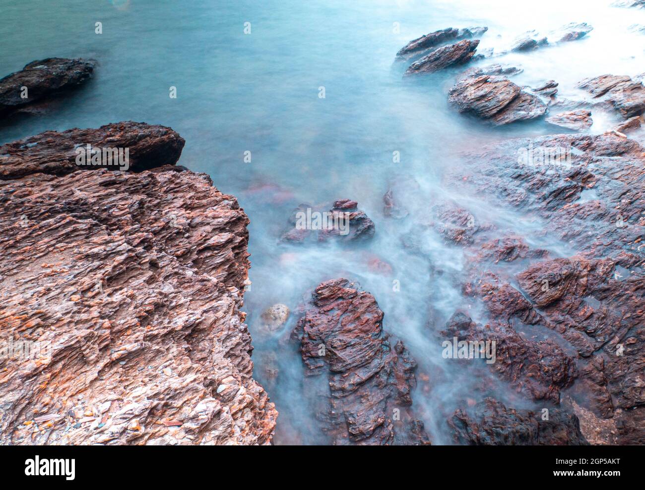 Long Exposure of Sea with Smooth Wave and Rock landscape. Nature of ...