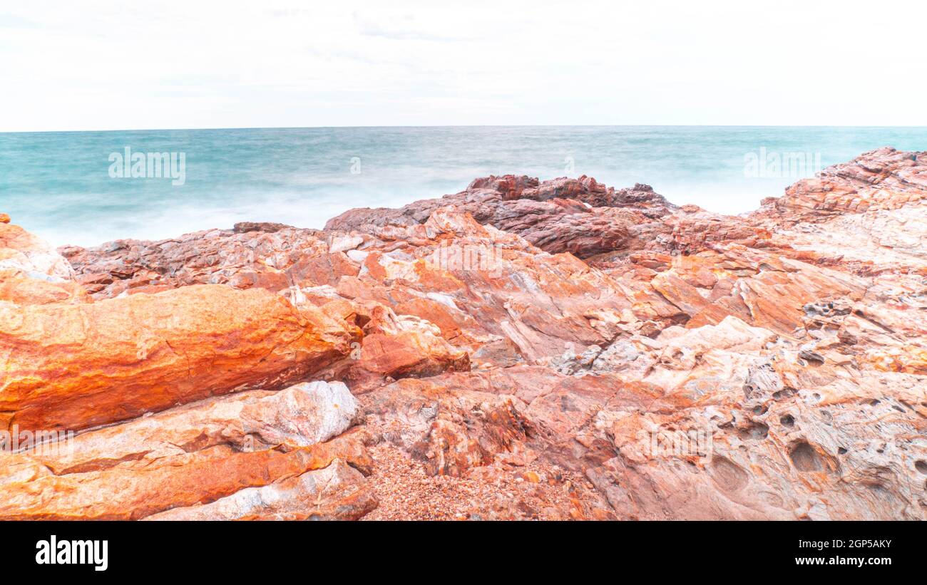 Long Exposure of Sea with Smooth Wave and Rock. Nature of Seascape ...