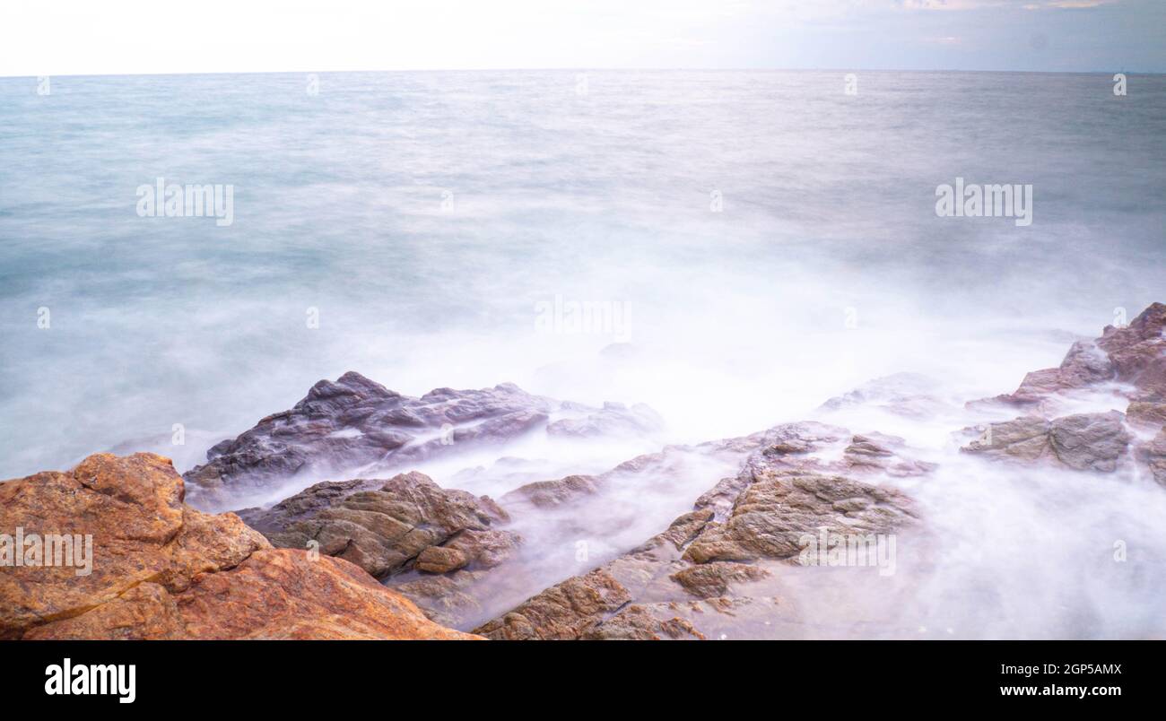 Long Exposure of Sea with Smooth Wave and Rock. Nature of Seascape ...