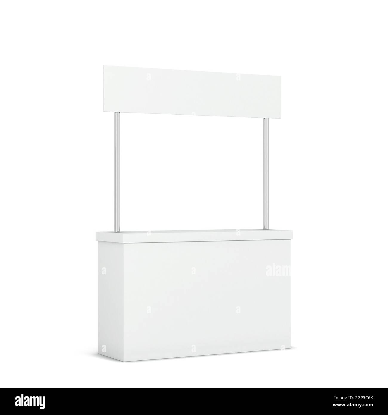 Blank promo counter stand mockup. 3d illustration isolated on white ...