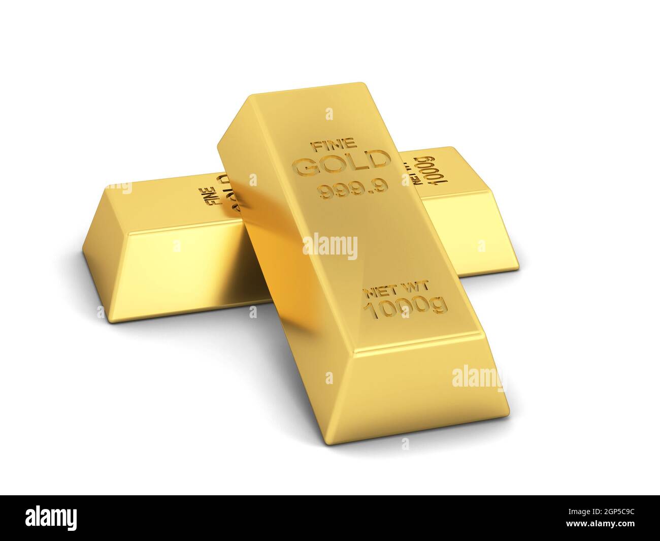 Stack of golden ingots. 3d illustration isolated on white background ...