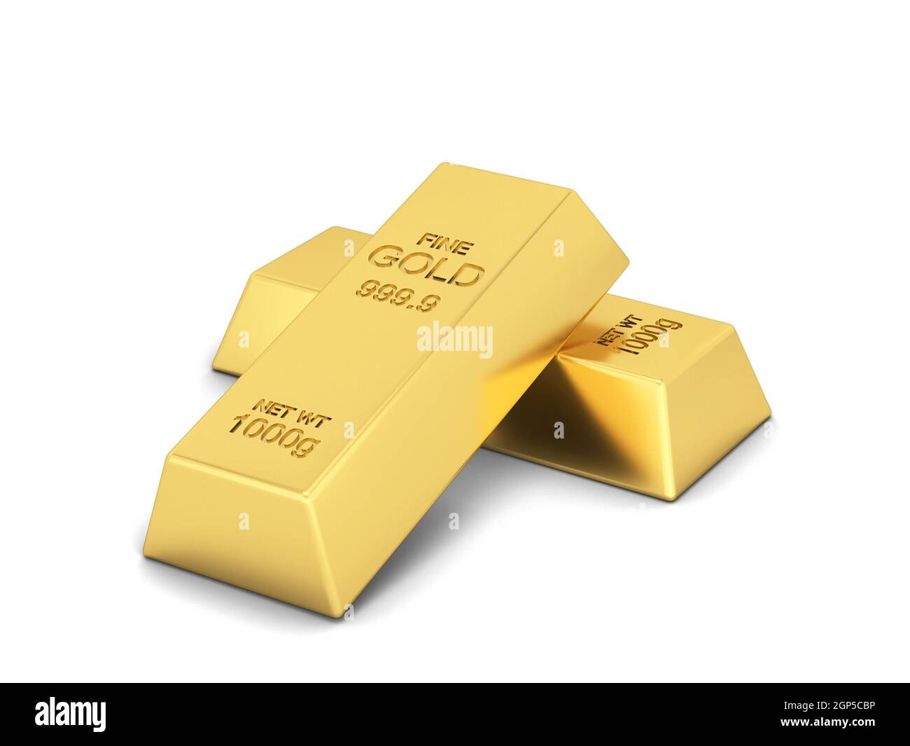 Stack of golden ingots. 3d illustration isolated on white background ...