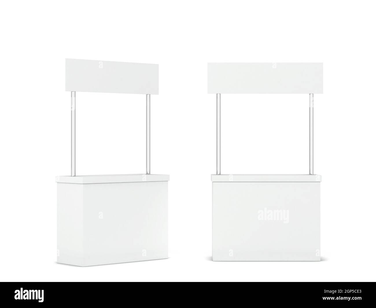Blank promo counter stand mockup. 3d illustration isolated on white ...