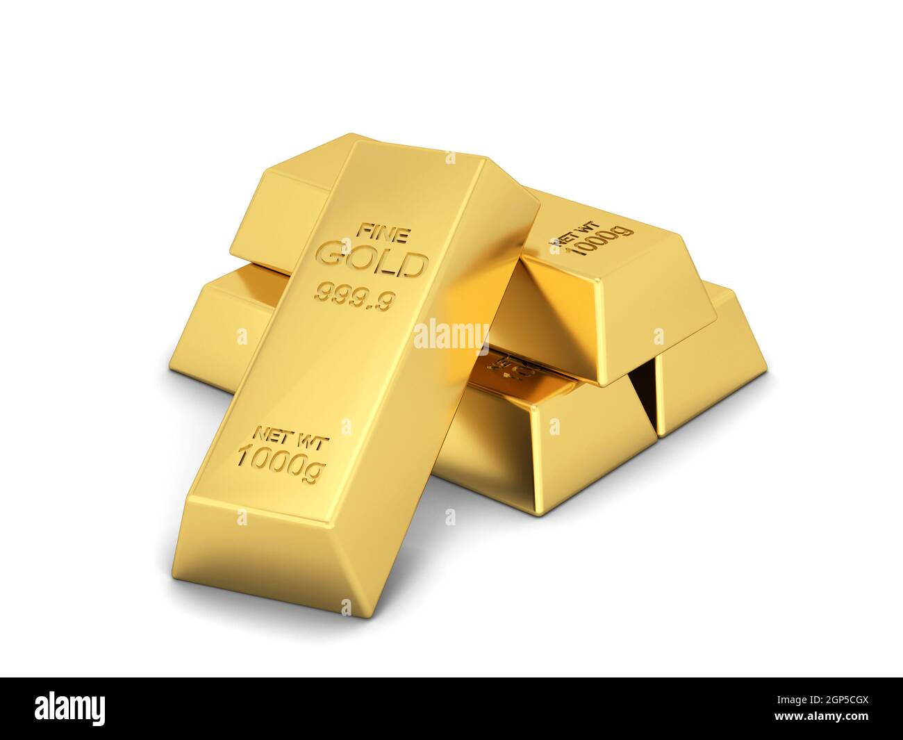 Stack of golden ingots. 3d illustration isolated on white background ...